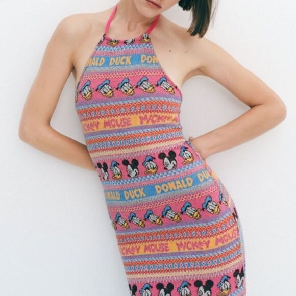 Disney | Dresses | Nwt Rare Zara X Disney Pinkknit Halter Dress Large ...
